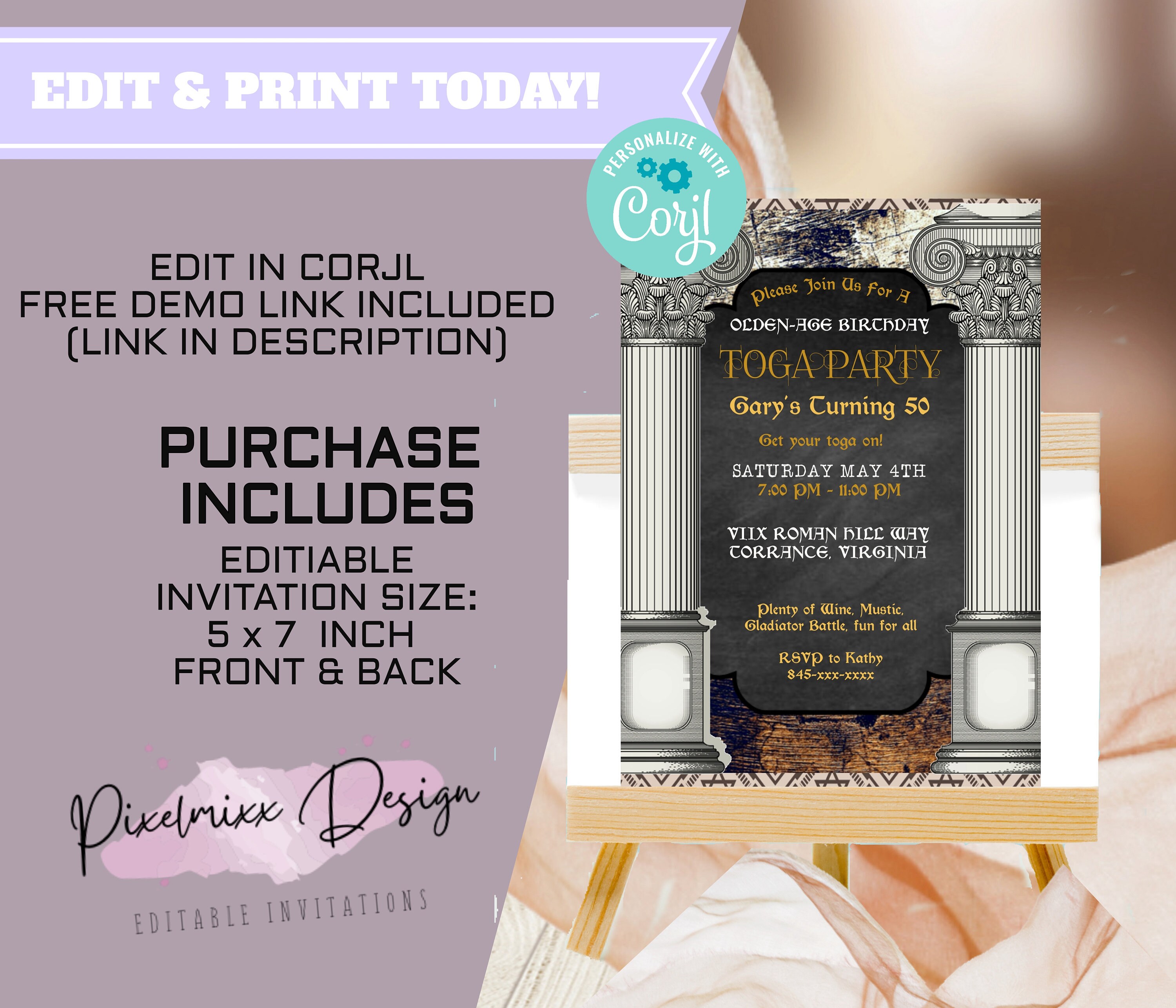 Toga Party Invitation Toga Birthday Party Greek Invitation - Etsy