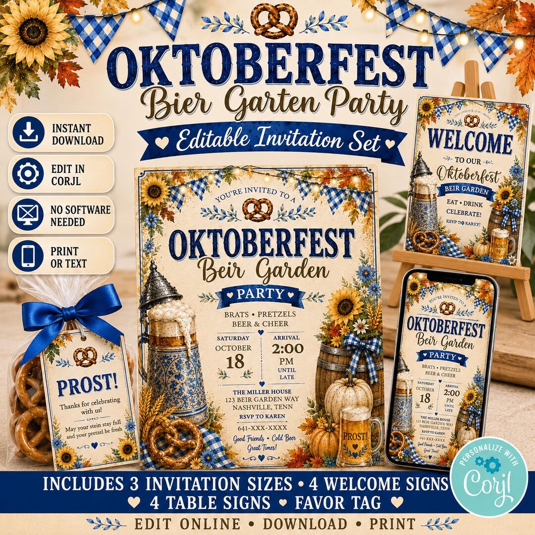 Oktoberfest Bier Garten Party Invitation German Beer Festival Fall ...
