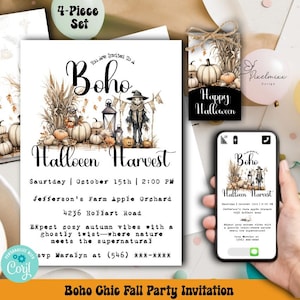 Editable Boho Chic Halloween Party Invitation Template Printable Boho ...