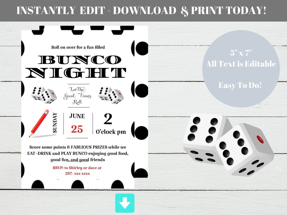 Printable Bunco Invitation With FREE Bunco Score Sheet Bunco | Etsy