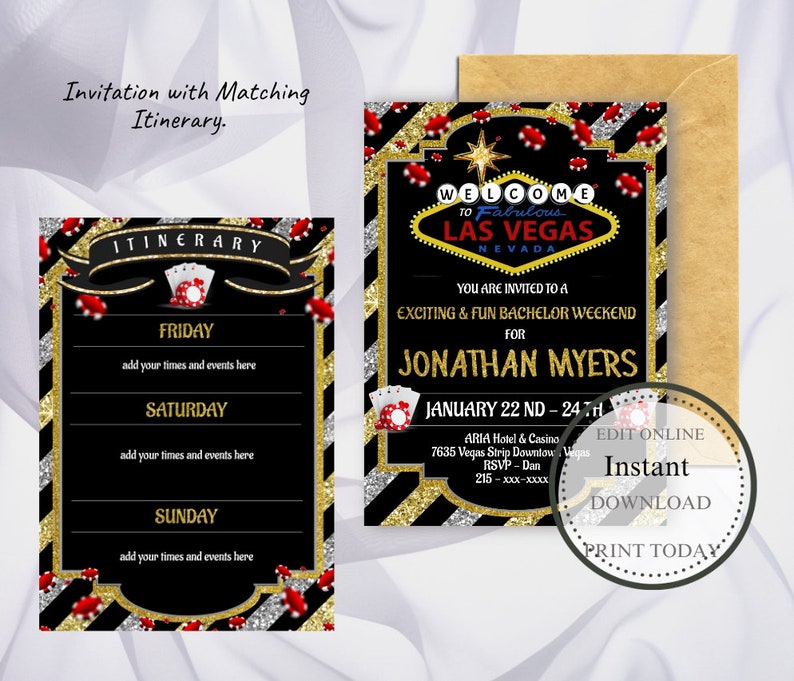 Editable Las Vegas Bachelor Party Invitation & Itinerary (digital ...