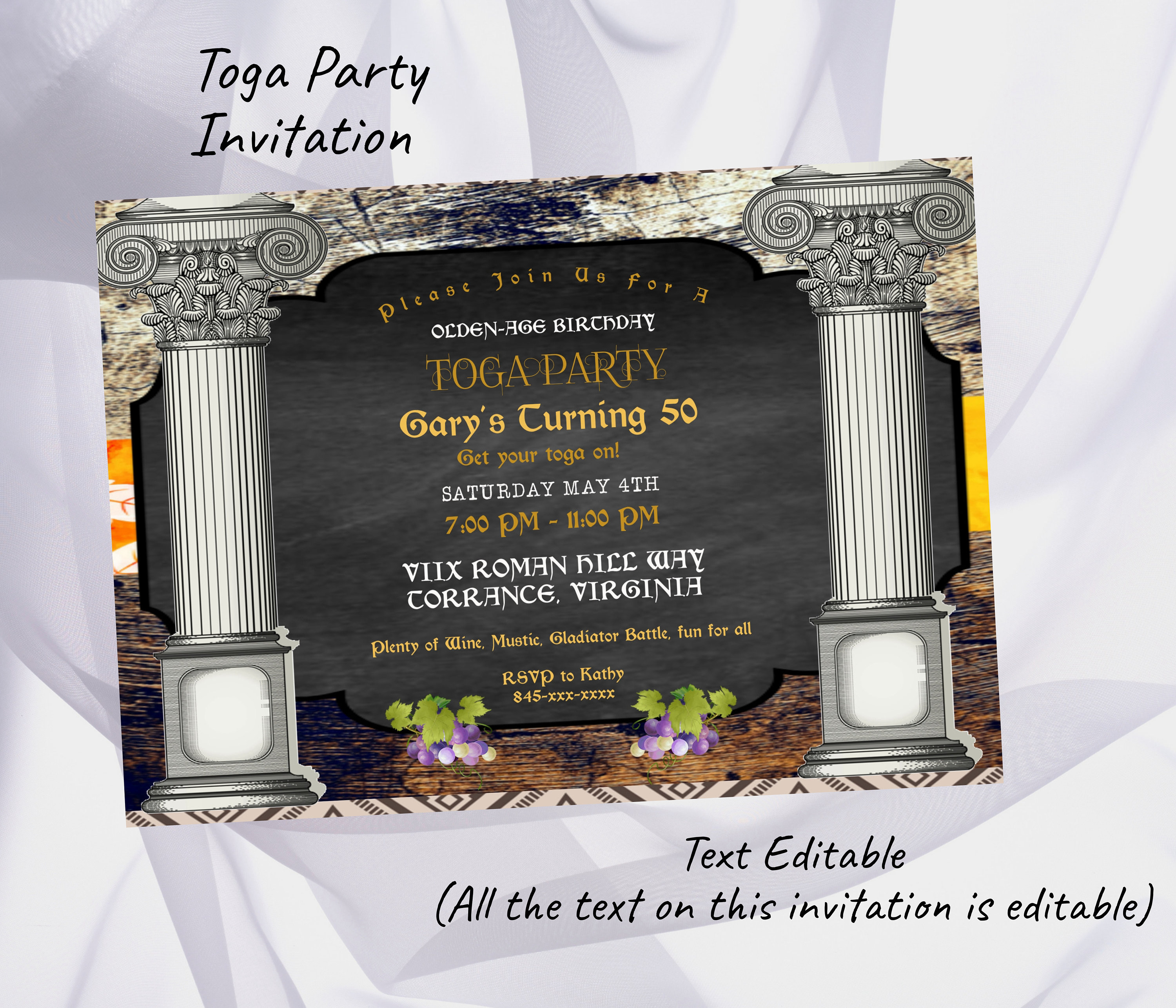 Toga Party Invitation Greek/roman Party Invitation Template - Etsy
