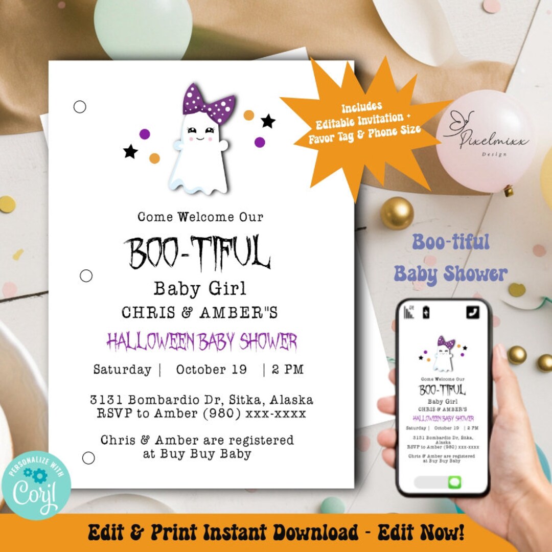 Printable Halloween Baby Shower Invitation Template October Baby Shower ...