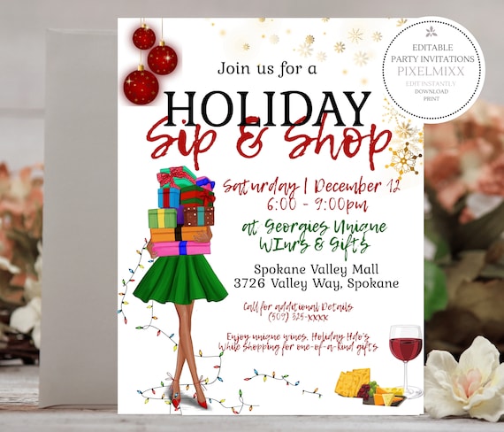 EDITABLE Holiday Sip&shop Christmas Flyer Shopping Flyer - Etsy