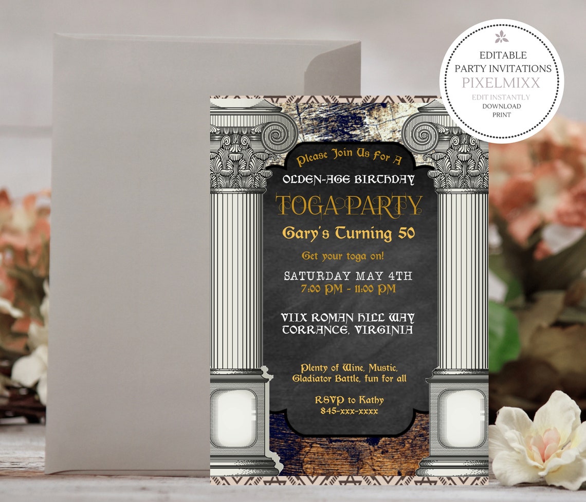 Toga Party Invitation Set Toga Birthday Party Greek | Etsy