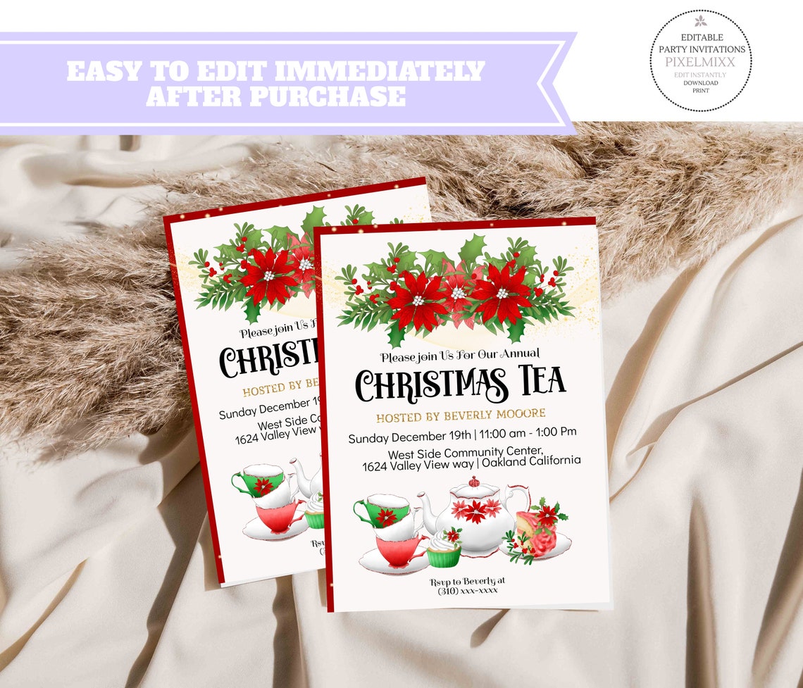 Christmas Tea Party Invitation Edit & Print Instantly - Etsy