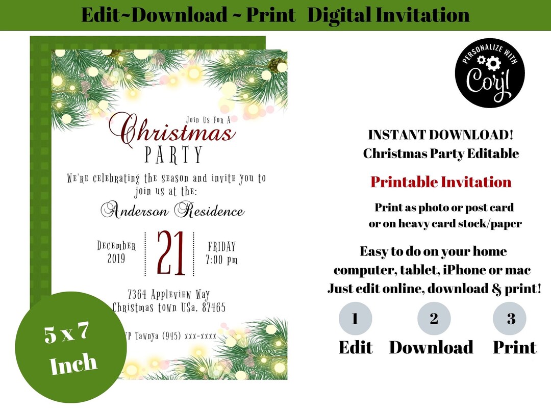 INSTANT DOWNLOAD Christmas Party Invitations, Editable Christmas ...