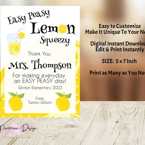 Easy Peasy Lemon Squeezy Teacher Appreciation Card, Student Teacher ...