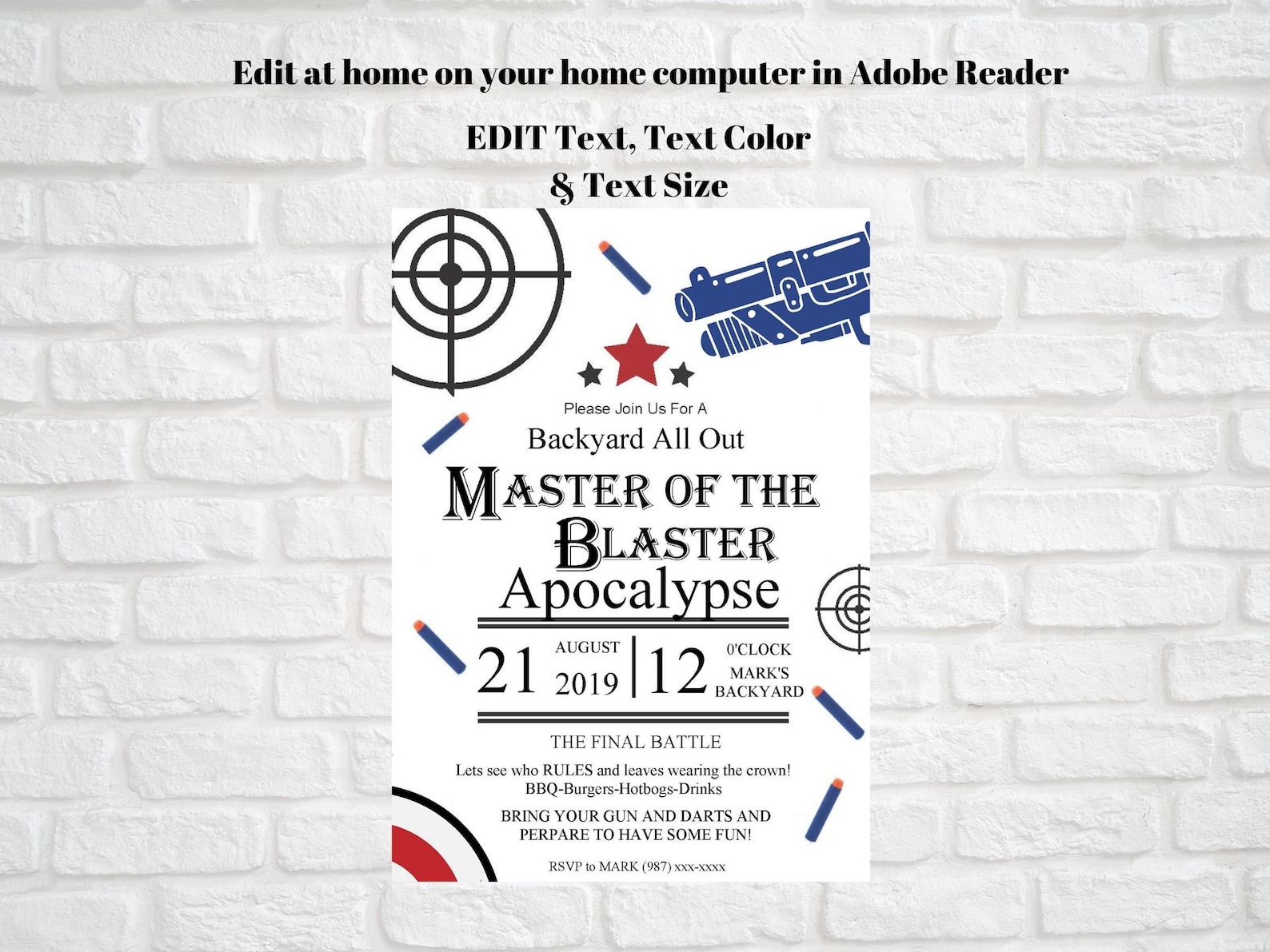 Boys Birthday Party Invitation Outdoor Dart Blaster Party - Etsy