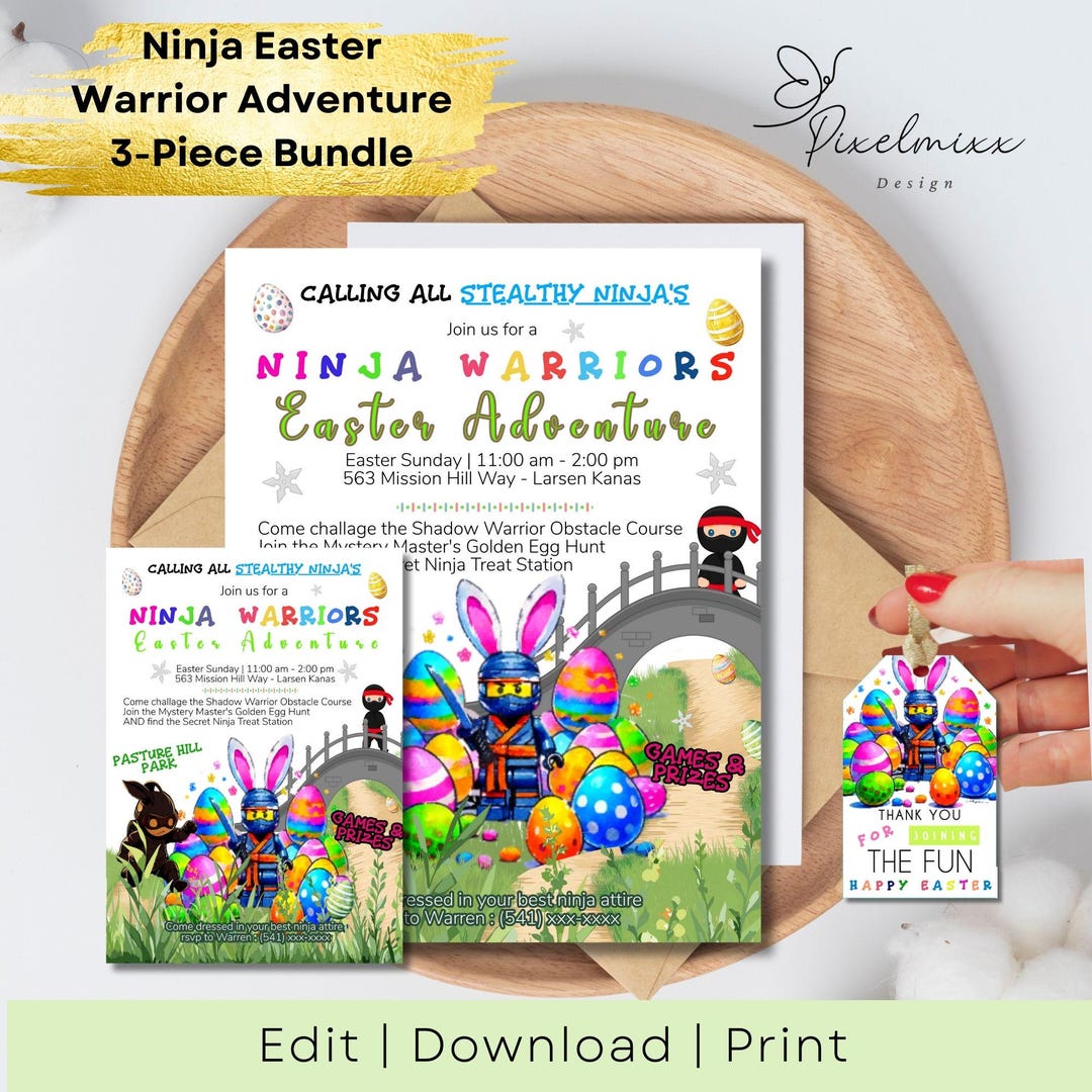 Editable Ninja Easter Birthday Invitation Ninja Warrior Party Invite ...
