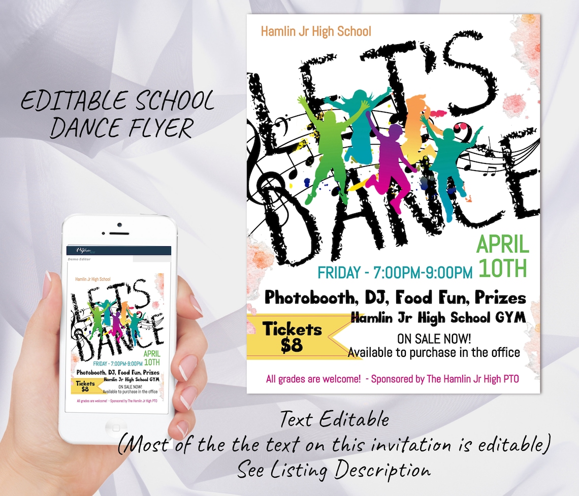 EDITABLE School Dance Flyer, Includes 4 Sizes, Easy to Edit, Download ...