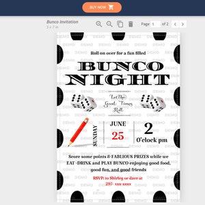 Bunco Party Invitation With Printable Score Sheet + FREE PDF Bunco ...