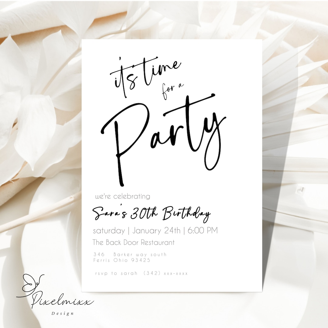 Simple Black and White Party Invitation Template Minimalist Invite DIY ...