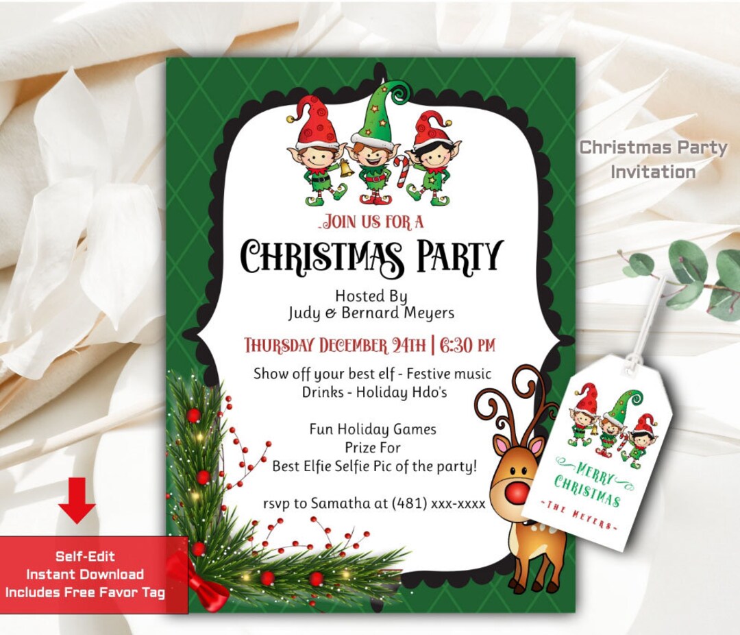 Christmas Party Invitation, Instant Download Edit & Print Invite, Fun ...