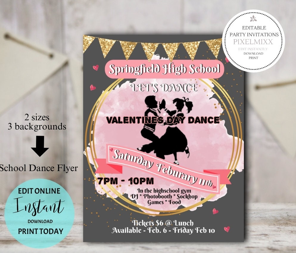EDITABLE School Dance Flyer, Valentine's Day Dance Flyer, Sadies School ...