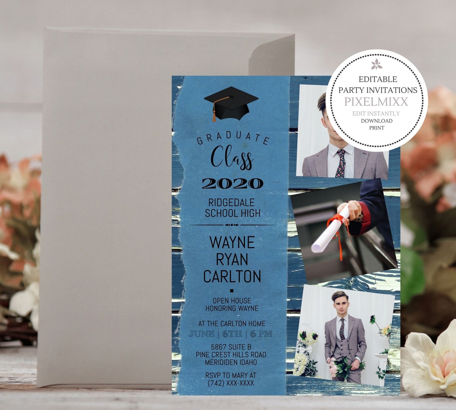 Graduation Party Invitation, Printable Boys Graduation Invite, Editable ...