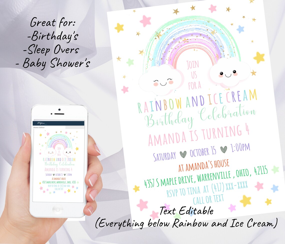 EDITABLE Rainbow Birthday Invitation Edit and Print - Etsy