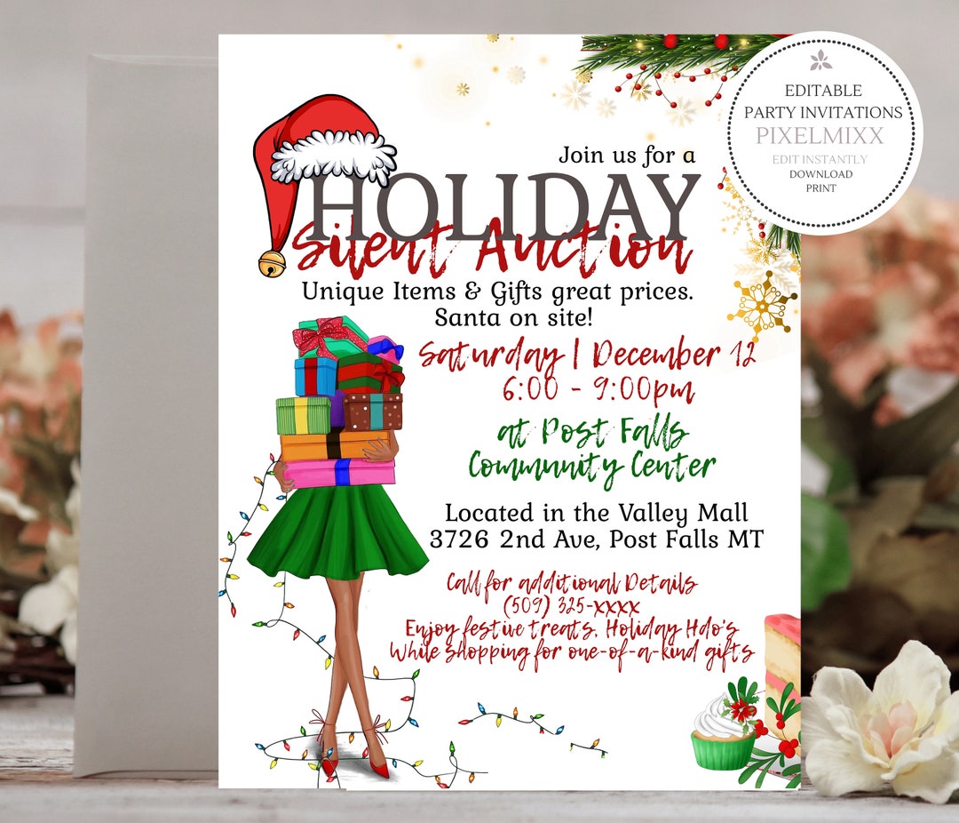 Printable Holiday Silent Auction Flyer, Christmas Silent Auction Invite ...