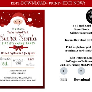 Secret Santa Gift Exchange Christmas Party, Holiday Party Invitation ...