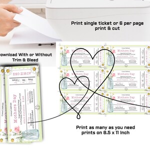 Mothers Day Event Ticket, Floral Brunch or Dinner Ticket, Editable Mom ...