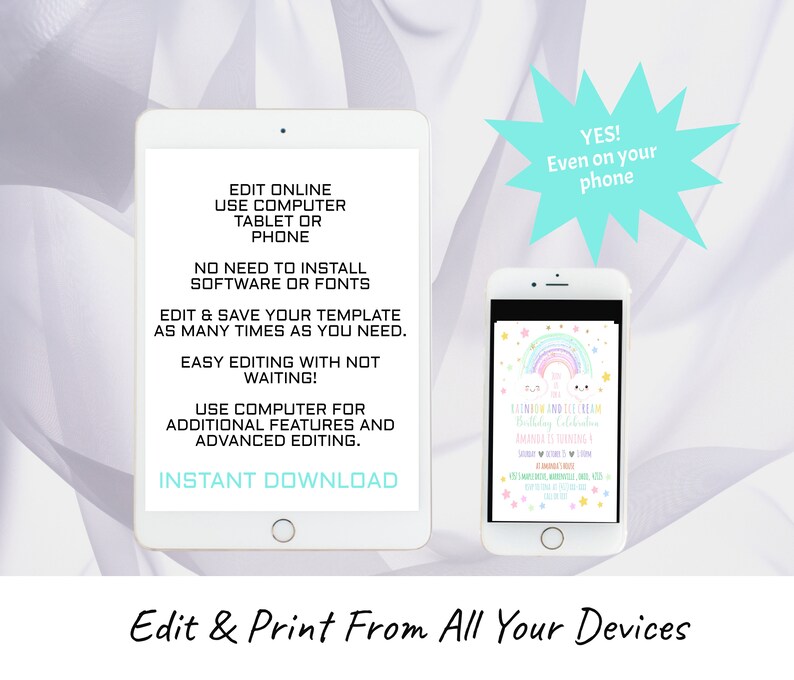 EDITABLE Rainbow Birthday Invitation Edit and Print - Etsy