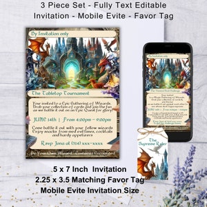 Magic Gathering Quest Invitation, Tabletop Tournament Party Invitation ...
