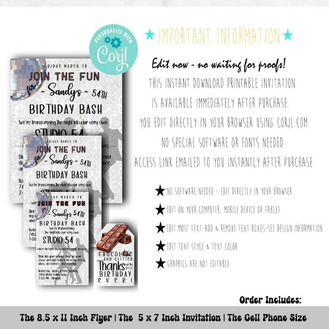 Disco Party Studio 54 Birthday Party Invitation Editable Instant ...