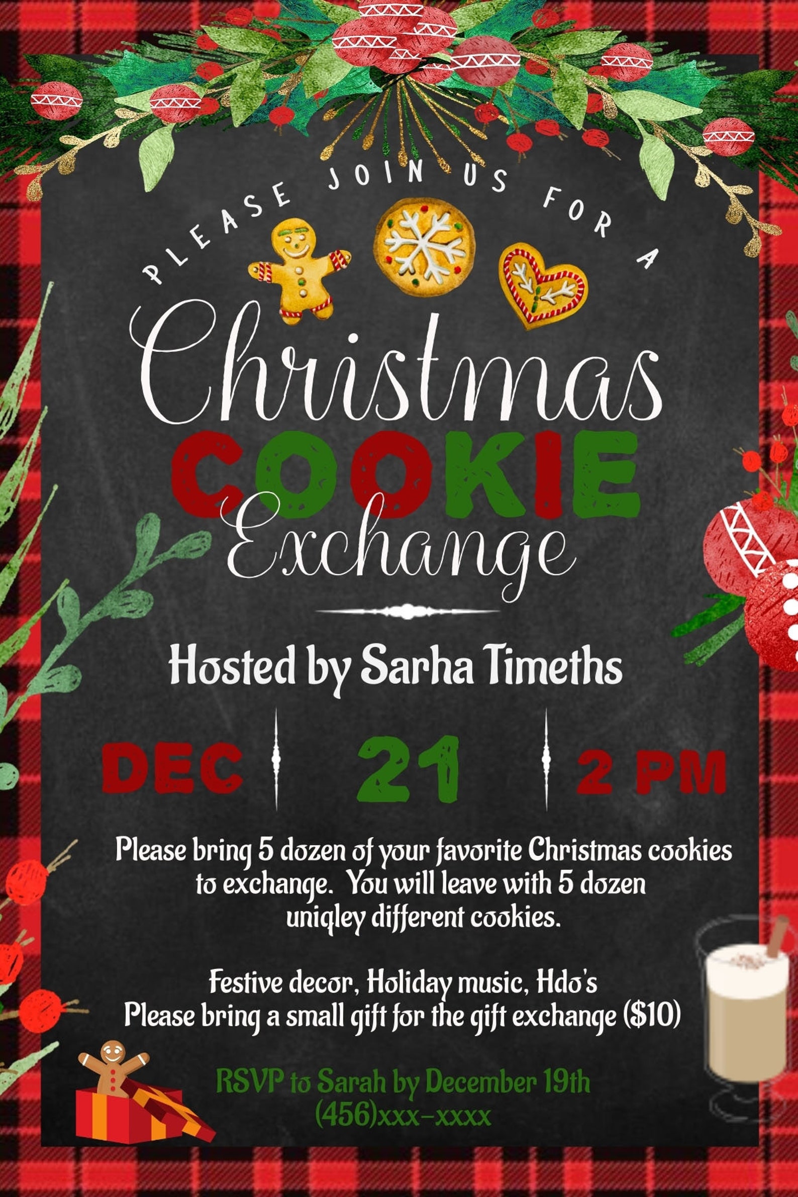 Christmas Cookie Exchange Invitation Template, Editable DYI Invitation ...