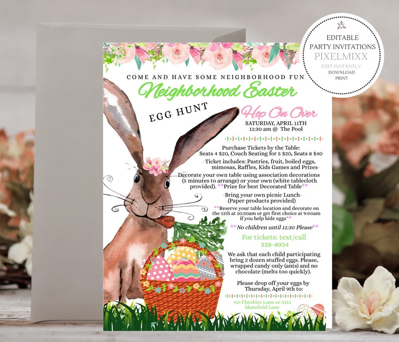Neighborhood Easter Egg Hunt Editable Invitations 8.5 X - Etsy