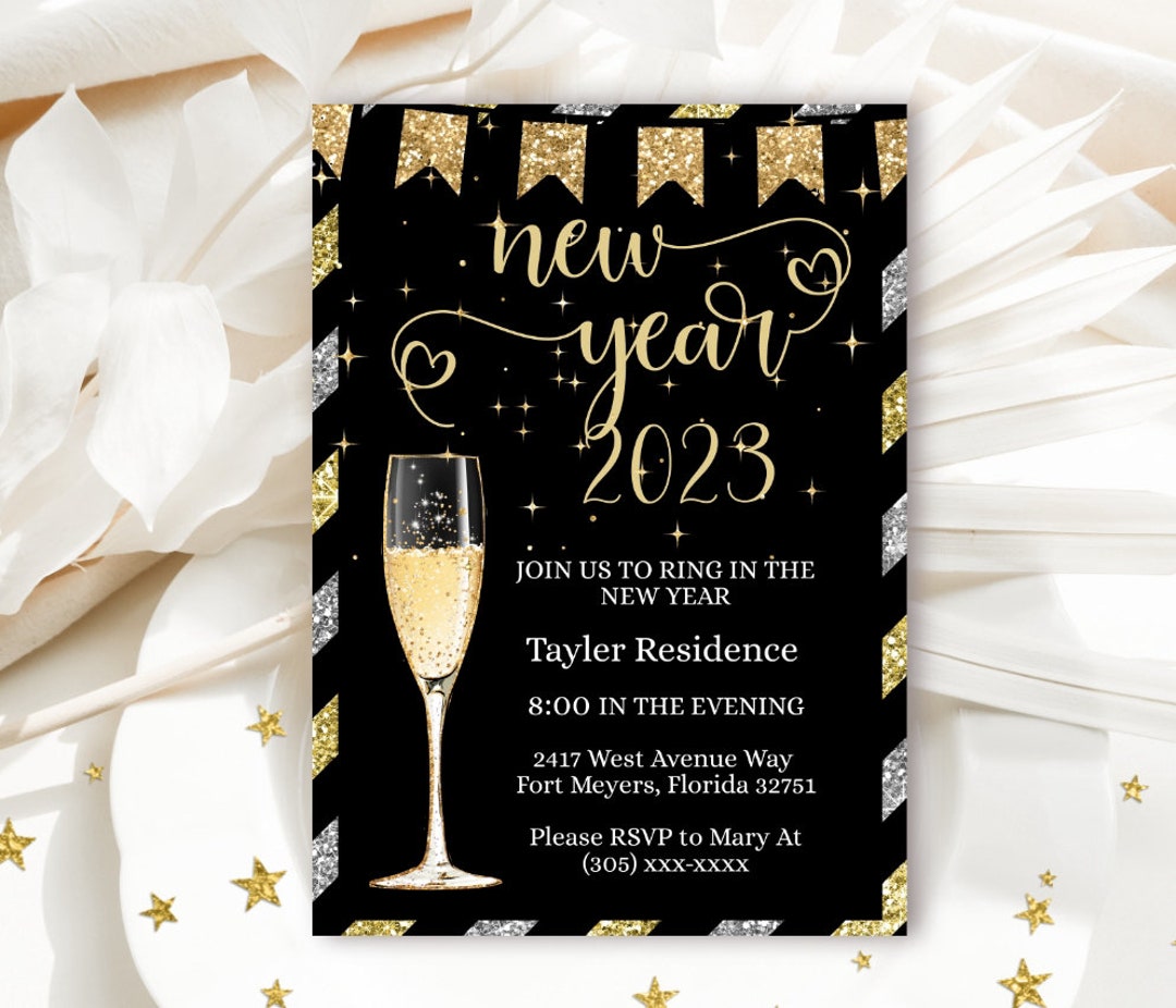 EDITABLE New Years Eve Party Invitation Classy Black and Gold - Etsy