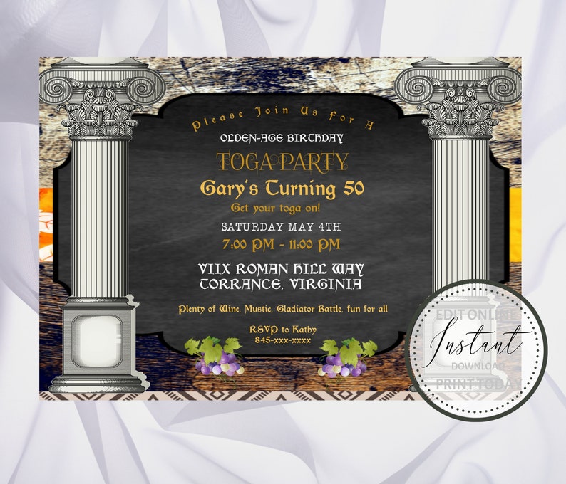 Toga Party Invitation Greek/roman Party Invitation Template - Etsy