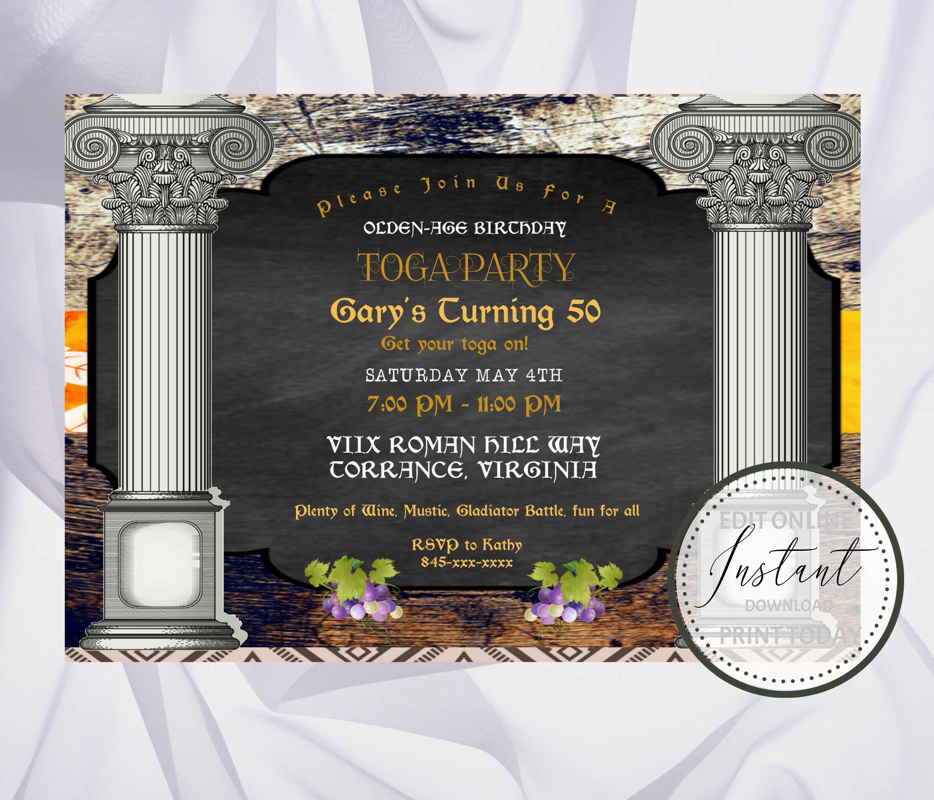 Toga Party Invitation Greek/roman Party Invitation Template - Etsy