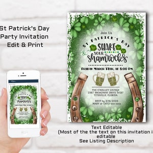St. Patrick's Day Party Invitation, Printable Shamrock Party Invitation ...