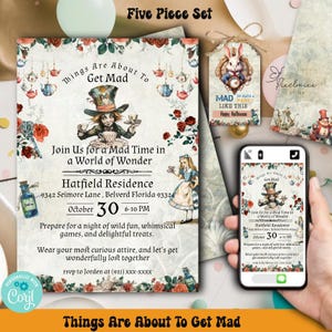 Editable Wonderland Party Invitation Set is a Printable Whimsical ...