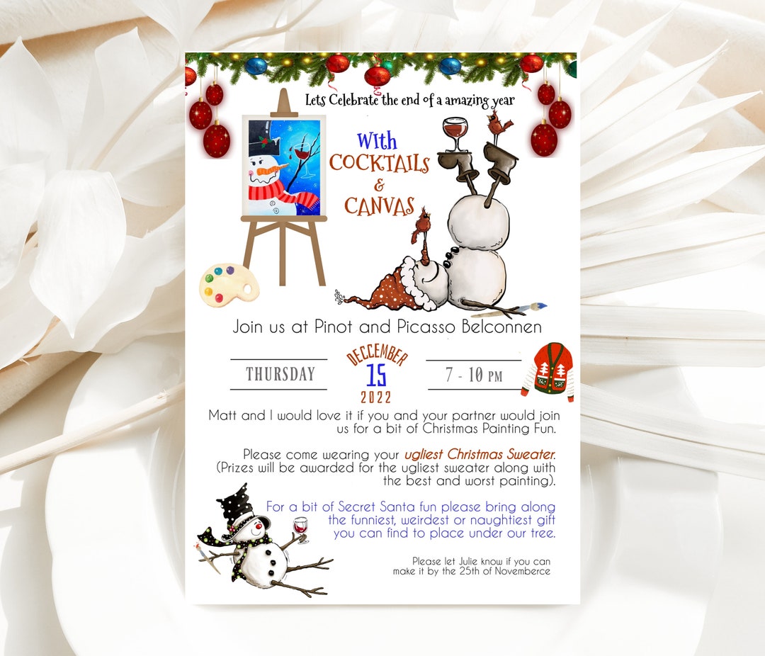 Cocktail & Canvas Christmas Party Invitation, Instantly Edit and Print ...