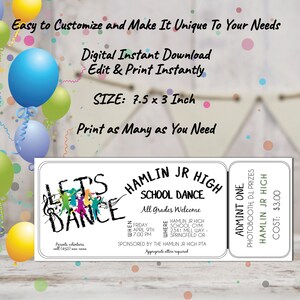 EDITABLE School Dance Tickets, Printable Let's Dance Ticket Template ...