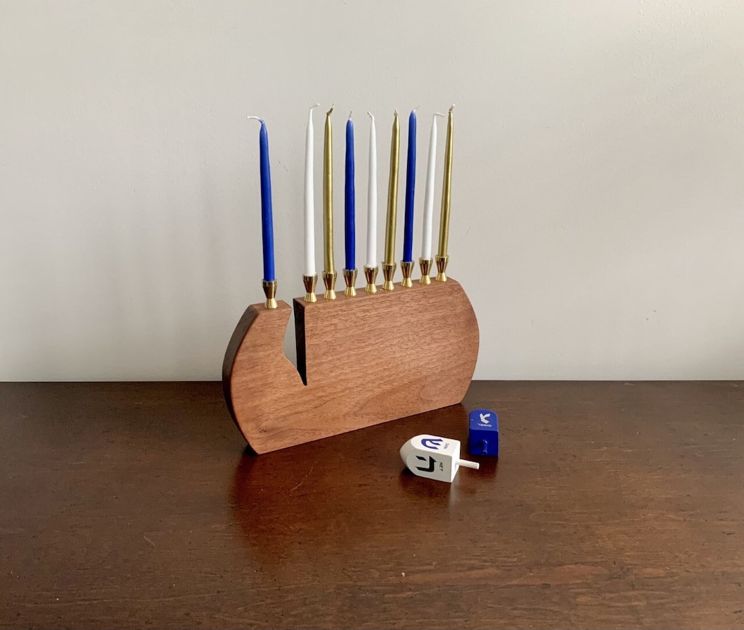 Handmade Chunky Oval Modern Wood Hanukkah Menorah, Handmade ...