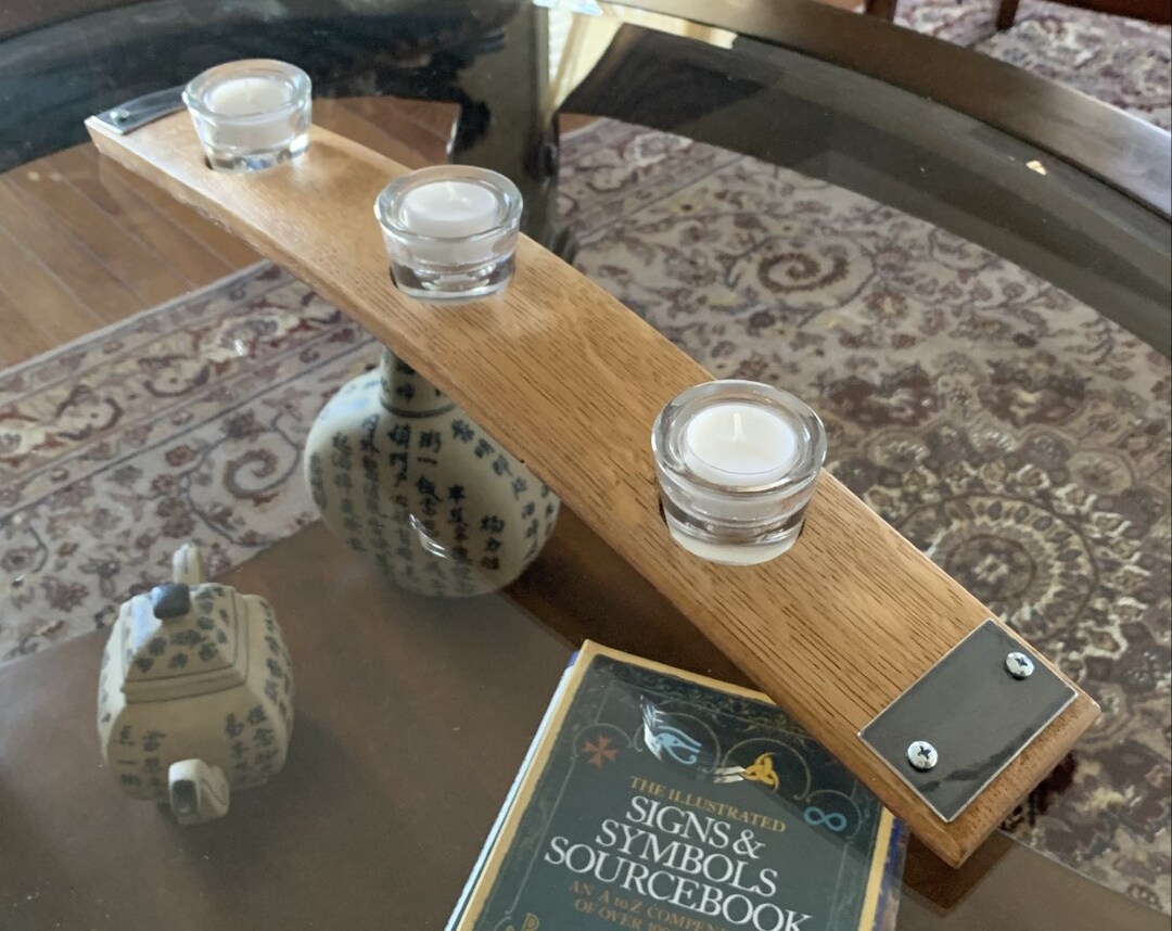 Wine Barrel Stave Tea Light Candle Holder and Votives, Unique Rustic ...