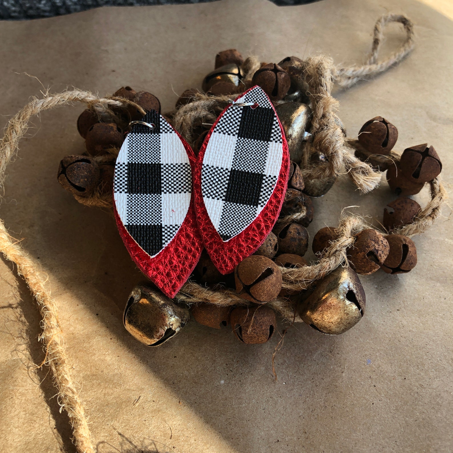Black & White Buffalo Plaid With Red Leaf Shaped Genuine and - Etsy