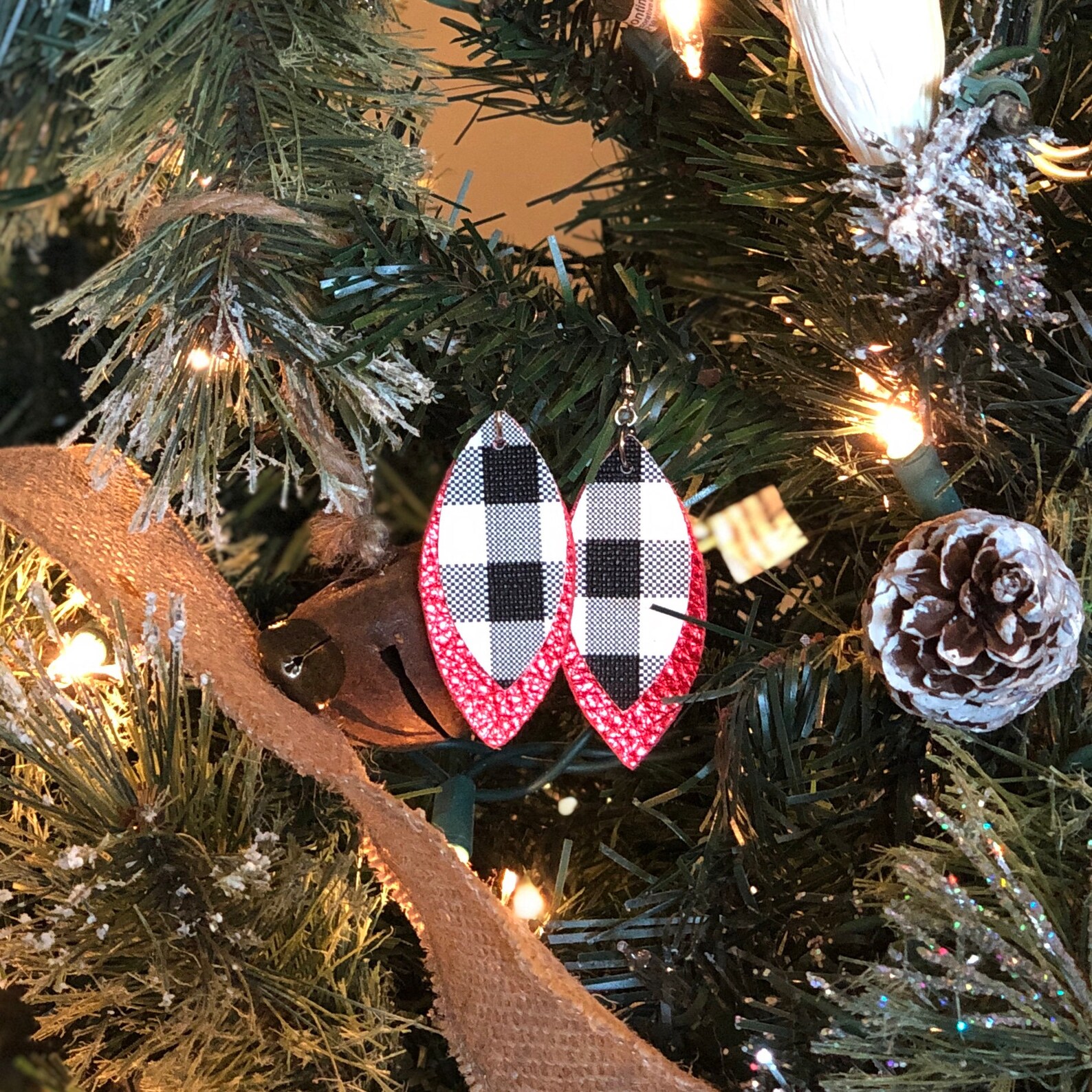 Black & White Buffalo Plaid With Red Leaf Shaped Genuine and - Etsy