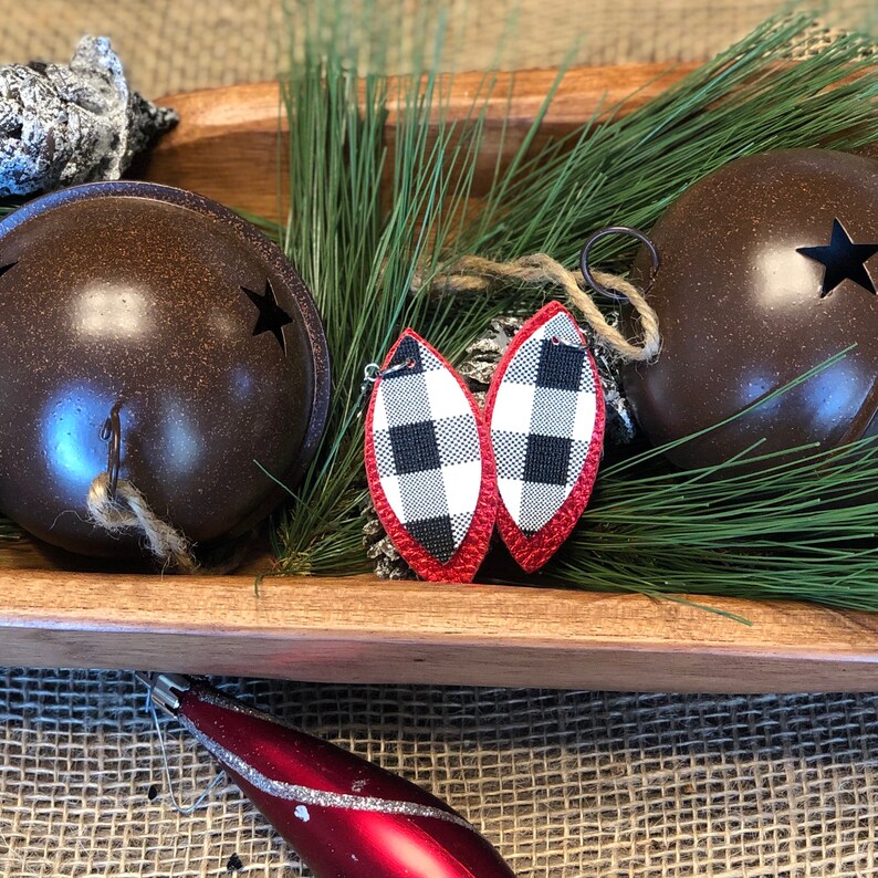 Black & White Buffalo Plaid With Red Leaf Shaped Genuine and - Etsy