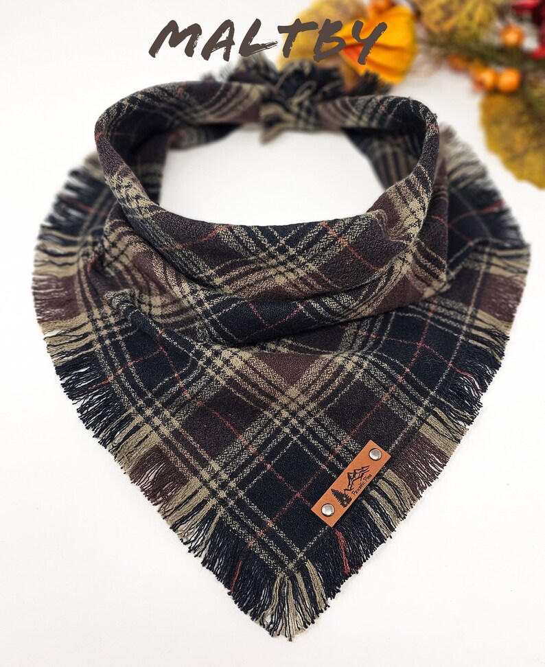 Dog Bandana "maltby" Black and Brown Plaid With Frayed Edges Cotton ...
