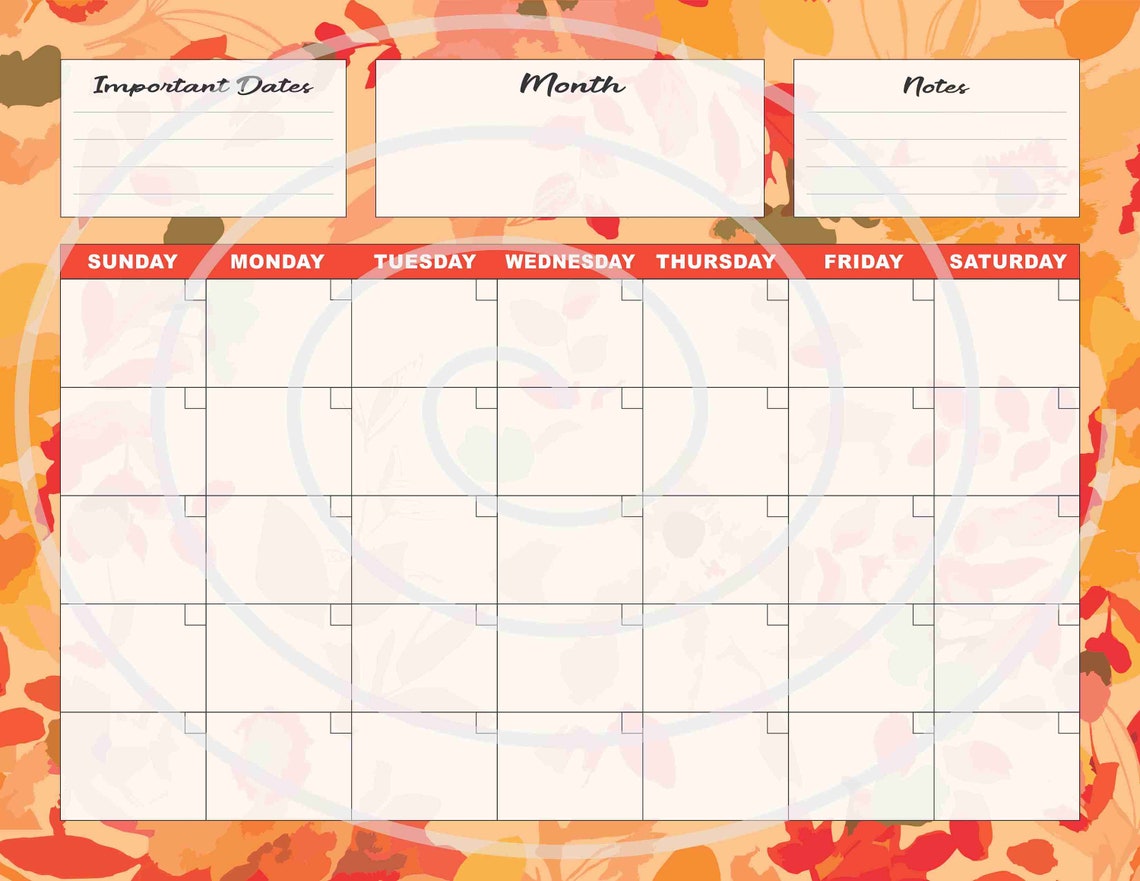 Blank Calendar, Minimal Calendar, Printable Calendar, Digital Download ...