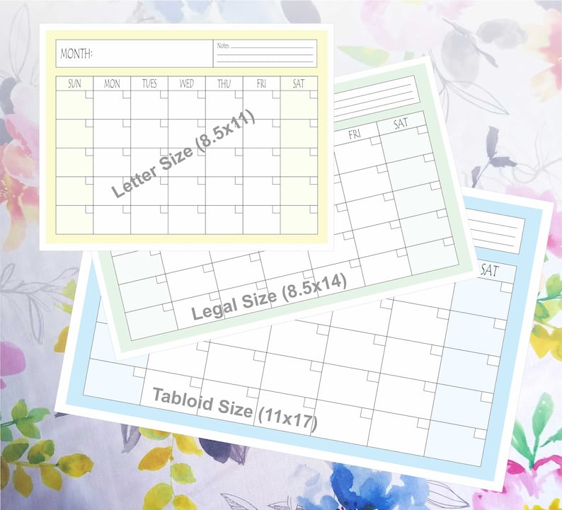 Printable Blank Calendar, Printable Blank Monthly Calendar, Digital ...