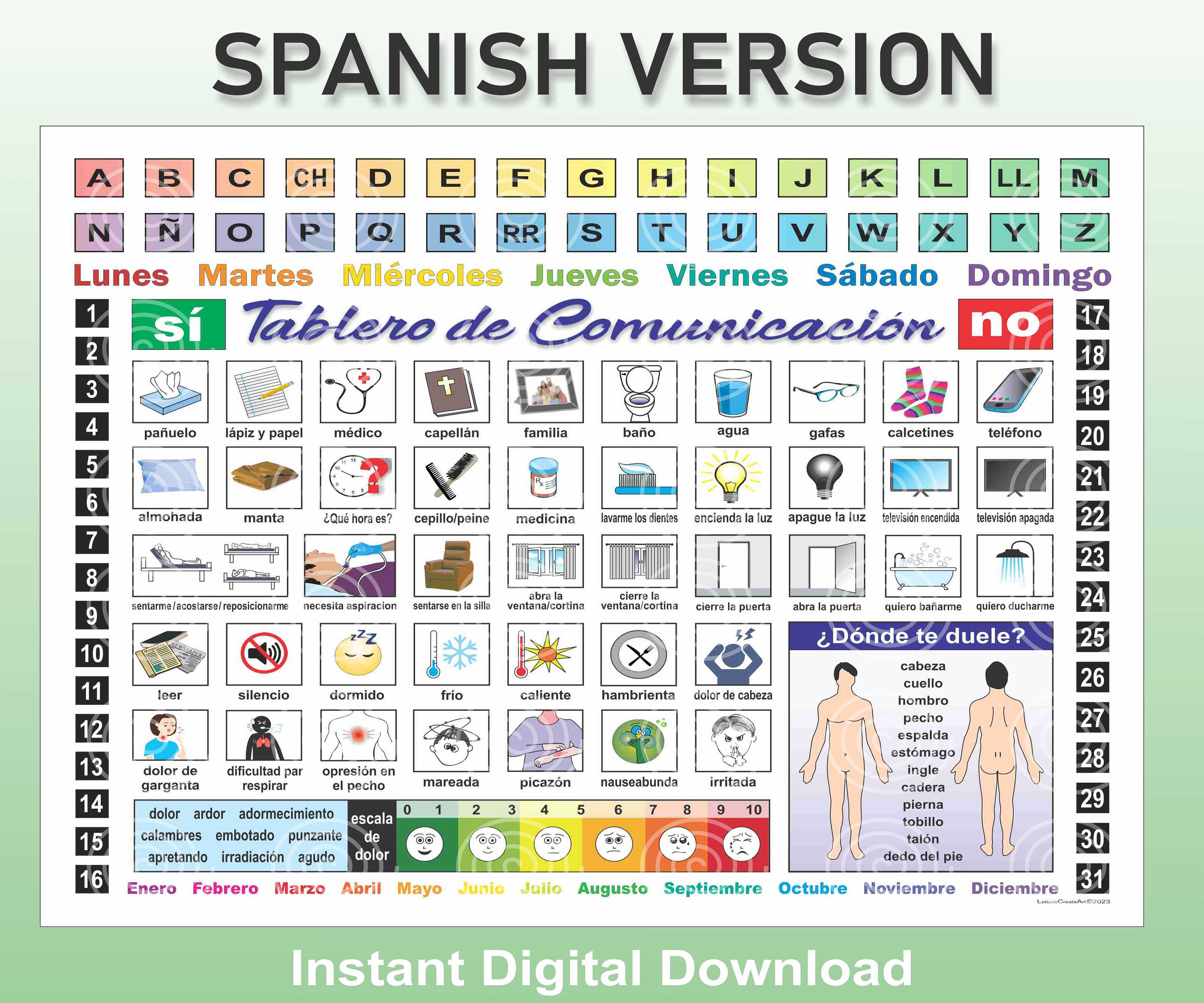 Spanish Medical Communication Board Printable Spanish School Based