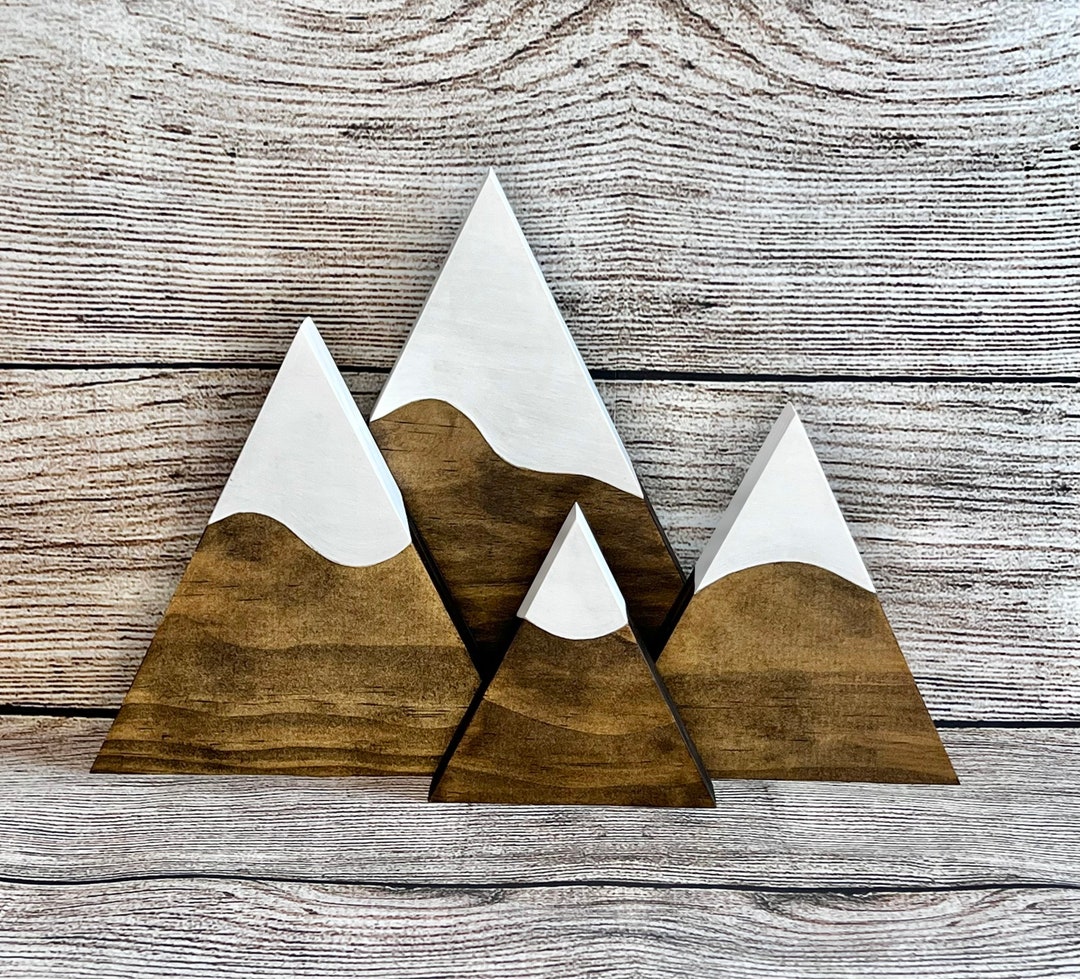 Mountain Shelf Decor, Stained Wooden Mountains, Mountain Nursery ...