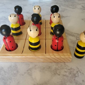 Tic Tac Toe, Ladybug and Bee, Peg Doll Tic Tac Toe, Wooden Game, Gift ...