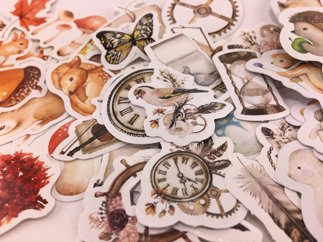 Embellishment Stickers Cute Animals, Vintage Items & Fall Nature - Etsy