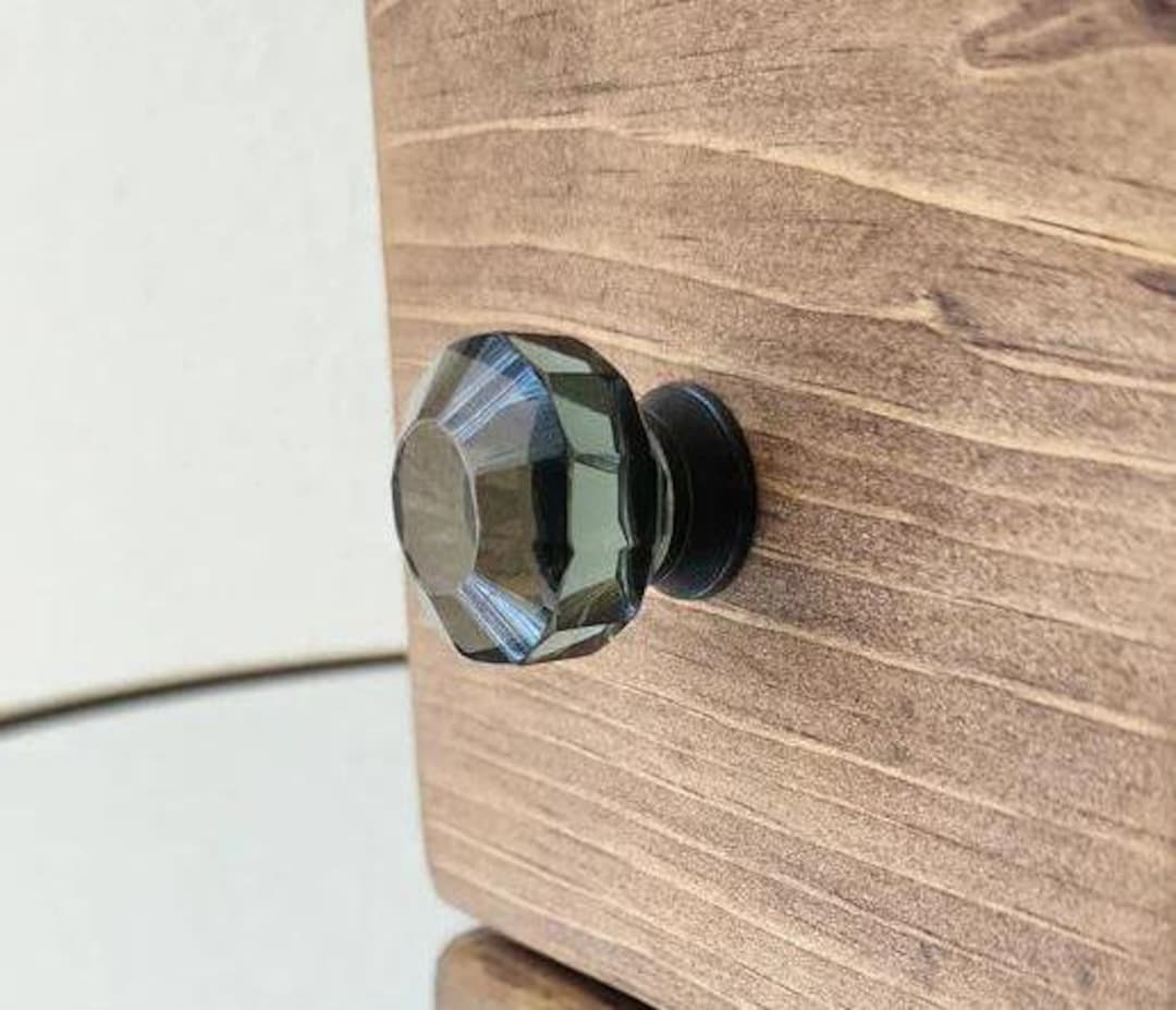 Smokeshow ~grey Cut Glass Knob With Antiqued Brass Base - Etsy