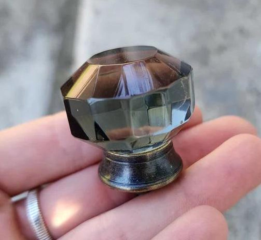 Smokeshow grey Cut Glass Knob With Antiqued Brass Base - Etsy